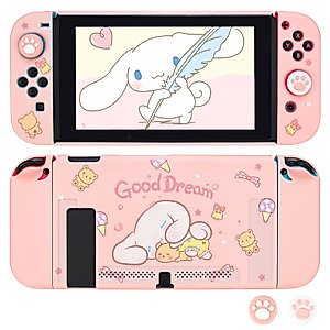 DLseego Dockable Protective Case for Switch, Newest Pattern Cover with Anti-Scratch and Shock-Absorption Design Hard Cover with 2 pcs Thumb Grips – Pink Sleepy Rabbit
