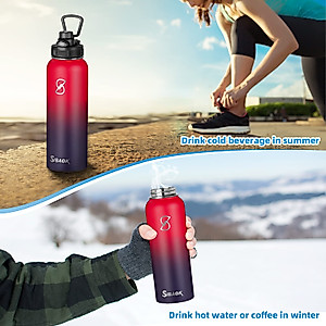 40 oz Water Bottles, Sibaok Stainless Steel Insulated Water Bottle with Straw, Handle & 2 Lids- Double Wall Vacuum Leak Proof Sport Water Bottles, Keep Water Cold and Hot, Thermos Jug Canteen