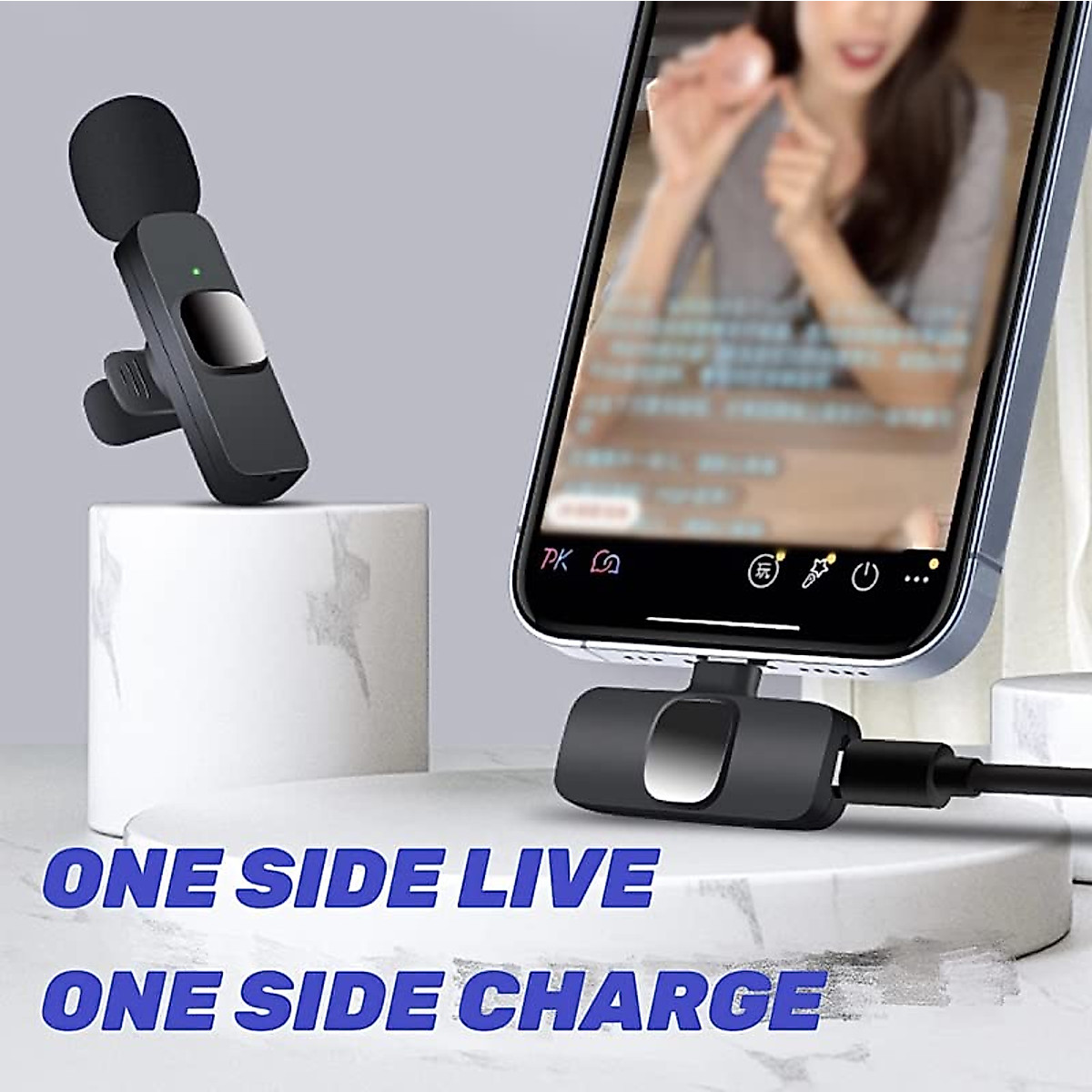 ONIYEA Wireless Lavalier Microphone for iPhone iPad, Plug-Play Wireless Mic, 2 Clip-on Microphones for YouTube | Interview | Podcast | Vlog | Tiktok | Live Stream