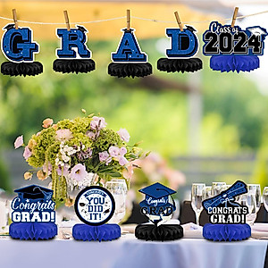 AKEROCK Graduation Decorations Class of 2024, 9Pcs Honeycomb Table Graduation Centerpieces for Graduation Party Decorations, Table Toppers Graduation Decor - Graduation Party Supplies(Blue, Black)