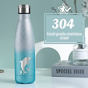 Onebttl Dolphin Gifts for Women, Dolphin Gifts For Christmas, Stainless Steel Glitter Bottle 17oz, Silver-Blue