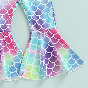 Toddler Kid Baby Girls Outfits Fly Sleeve Shell Crop Tops T-Shirt Mermaid Flared Pants Summer Birthday Clothes 1-6T (Purple, 3-4T)