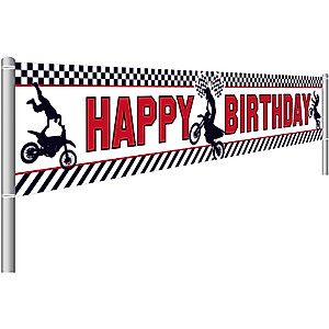 Huge Motocross Birthday Banner,Dirt Bike Party Decorations Motocross Happy Birthday Banner Indoor Outdoor Decorations Dirt Bike Racing Birthday Banner, 250 x 45 cm, 98.4 x 17.7 Inch
