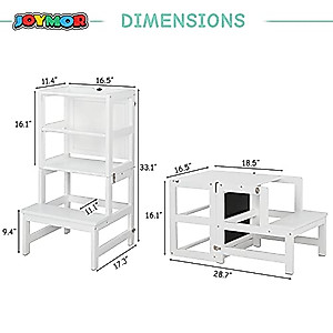 JOYMOR Kids Kitchen Standing Tower with Safety Rail, Chalkboard, Children Learning Step Tower for Kitchen Counter, Mothers' Helper (White)