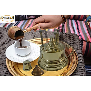 Al Bramony Brass Greek Turkish Coffee Maker Burner Table Top Tabletop With Brass Handle Arabian Solid Large Size Hand Hammered Handmade Egyptian Decanter+ Pot Ibrik Size N02 (Capacity 2 Cup)