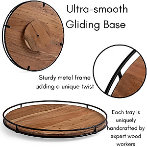 BIRDROCK HOME 18” Wooden Lazy Susan - Espresso - Iron Edges - Table Top Turntable - Cabinet or Pantry Organizer - Decorative Spice Rack Medicine Cleaning Spinning Table - Wood