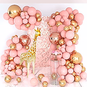 Chamrrille Pink and Gold Balloon Garland Arch Kit 4D Rose Gold Balloons Pink Metallic Gold Balloons for Wedding Bridal Shower Baby Shower Bachelorette Anniversary Valentines Party Decorations