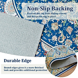Paisley Blue Area Rug 3x5 for Entryway, Washable Low Pile Soft Non Silp Small Rug for Bedside
