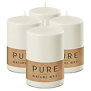 Hyoola Pure Natural Pillar Candles - Made of 100% Natural Wax - Paraffin Free - 2.3 x 3.5 Inch - White Pillar Candles - 4 Pack