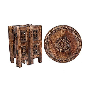 Hand Carved Solid Wooden End Table, Side Table, Entryway Table, Side Tables for Small Spaces, Wooden End Table, Bedside Table, Octagonal Wooden Table- 12 Inch Round Top x 12 Inch High- Natural Burnt