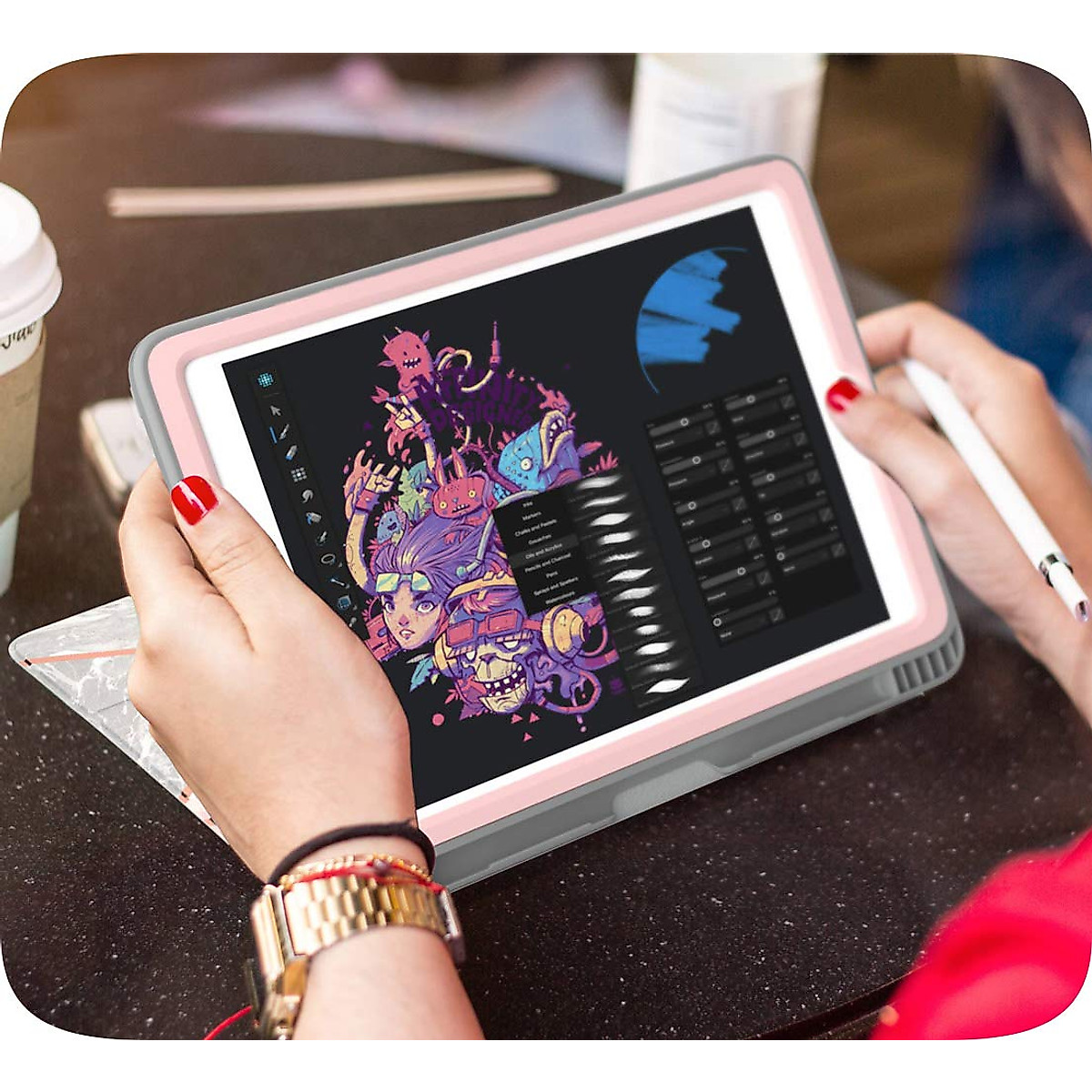 i-Blason Case for iPad 6th Generation, iPad 9.7 Case 2018/2017, [Built-in Screen Protector] Full-Body Trifold [Cosmo] Smart Cover with Auto Sleep/Wake & Pencil Holder for Apple iPad 9.7 Inch (Marble)