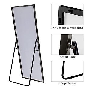 KIAYACI Full Length Floor Mirror with Stand 47"x16" Large Wall Mounted Full Body Mirror Horizontal/Vertical Bedroom Mirror Dressing Mirror Aluminum Alloy Frame Black