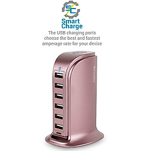 Aduro 40W 6-Port USB Desktop Charging Station Hub Wall Charger for iPhone iPad Tablets Smartphones with Smart Flow (Rose Gold)