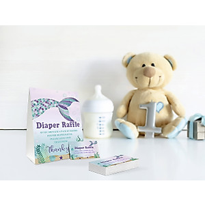 Nopoben Diaper Raffle Baby Shower Game, 1 Standing Sign and 50 Tickets, Mermaid Theme Gender Neutral For Boys or Girls, Bring A Pack of Diapers for Mom-To-Be, (025)