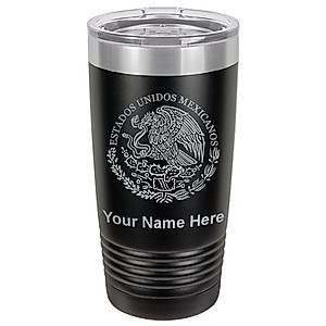 LaserGram 20oz Vacuum Insulated Tumbler Mug, Flag of Mexico, Personalized Engraving Included (Black)