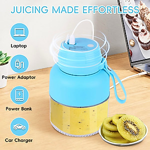 Personal Portable Blender, Blender for Shakes and Smoothies with 20oz Cup, Lid and Shoulder Strap, Type-C USB Rechargeable, Dishwasher Safe Parts, Light Blue Juice for Gym Travel