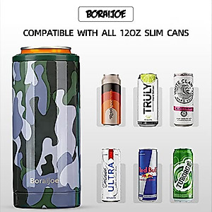 Boraijoe Skinny Can Cooler for Slim Beer and Hard Seltzer,Standard 12oz Sleeve,Double-Walled Stainless Steel Vacuum Insulated Slim Cans - Camo