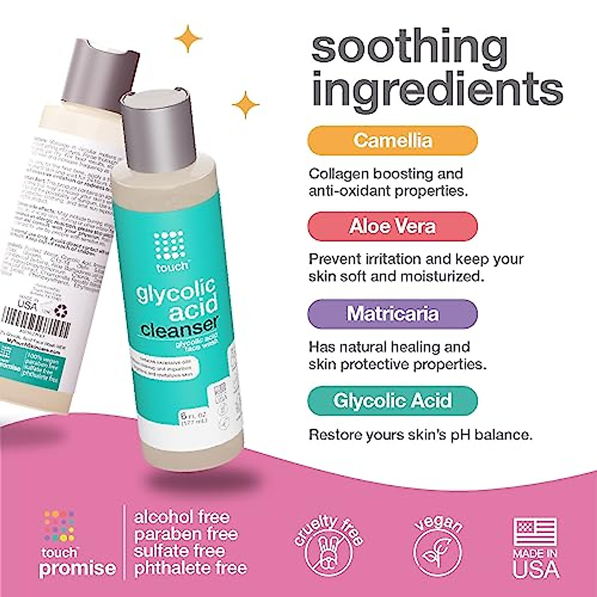 10% Glycolic Acid Face Wash - Exfoliating, Non Drying & Foaming AHA Cleanser - Anti-Aging, Skin Tone & Texture, Wrinkles, Pores, Blackheads - Sulfate Free, Oil Free, & Low PH - 6 oz.