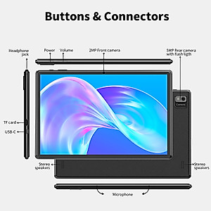 SGIN 10 Inch Android 12 Tablet, 4GB RAM 64GB ROM Computer Tablets with Octa-Core 2.0Ghz Processor, 800 * 1280 IPS HD Display, 2MP + 5MP Dual Camera, 5000mAh, GPS, WiFi, Bluetooth 5.0