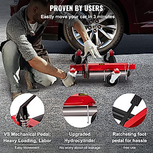 VEVOR Wheel Dolly, 1500 Lbs Capacity Car Dolly, 12'' Car Jack Dolly, Wheel Jacks for Cars, Vehicle Positioning Hydraulic Tire Jack, Heavy Duty Ball Bearings Skate for Vehicle Car Auto Repair Moving