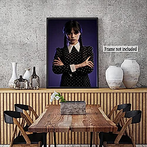 Wednesday Poster Movie Poster Protagonist Wednesday Addams Portrait Poster Canvas Painting Wall Art for Home Bedroom Living Room Decor Gift (Purple,12x18in Unframe)