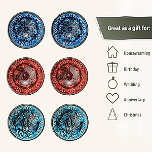 Bascuda® Small Ceramic Bowls Set of 6 with Gift Box - Snack Bowls for Tapas, Dessert, Nuts, Olive, Soy Sauce Dish, Dip - Colourful Decorative Moroccan Spanish Mexican - Decorative Bowl - 3.14 Inches