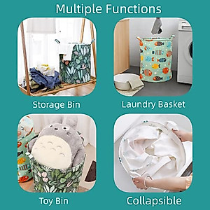40L Laundry Basket, 100L Storage Bin, Collapsible Canvas Clothes Hamper, Closet Toy Organizer (Orange Strawberry Set)