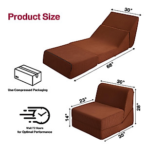 Litbird Folding Sofa Bed, Futon Couch, Convertible Sofa Bed, Foldable Memory Foam Sleeper, Floor Sofa Couch for Living Room, Bedroom, Guest Room, Corduroy, 30" Width, for Adults, Brown