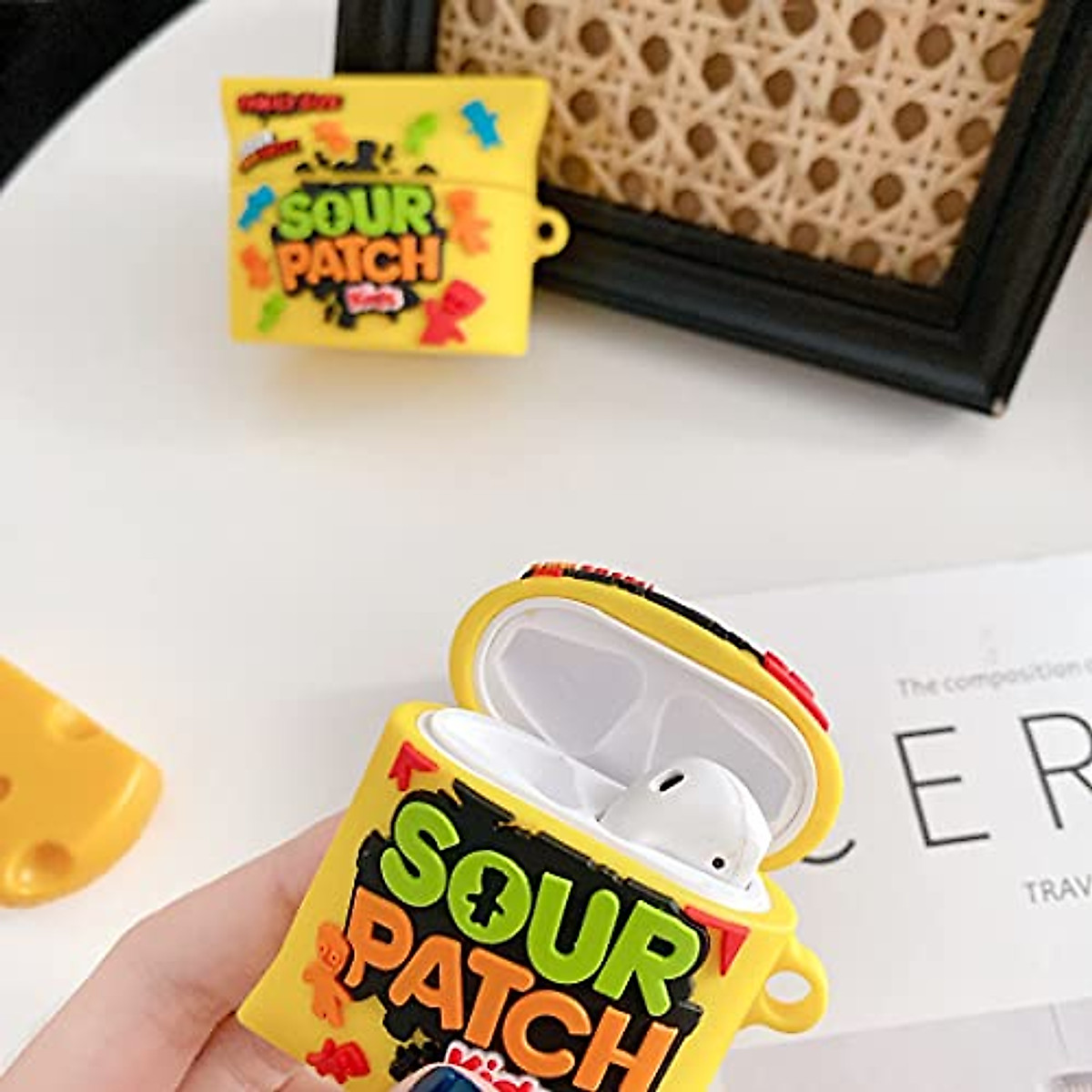 VARWANEO Case for Airpods Pro, Soft PVC 3D Cute Funny Fun Cartoon Food Drink Design Kawaii Airpods Cover Case with Keychain, Cool Cute Unique Cartoon for Kids Teens Boys Girls (Yellow Candy)