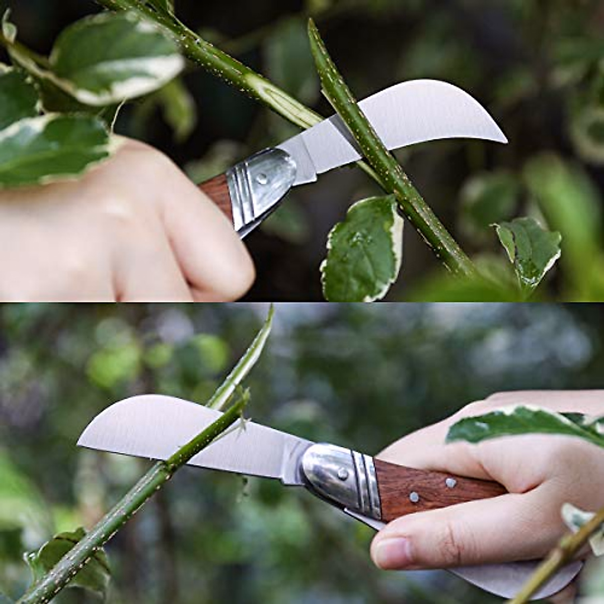 Pruning Knife, Double Blade Grafting Knife, Stainless Steel Garden Budding Knife, Linsen-outdoors Folding Pocket Knife for Grafting Multi Cutting Tool, Weed Bushes Branches Mushroom Diggig Knife