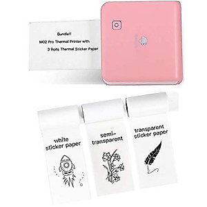 Phomemo M02 Pro Mini Bluetooth Thermal Pocket Printer with 3 Rolls Adhesive White/Transparent/Semi-Transparent Paper, Compatible with iOS + Android for Plan Journal, Study Notes, DIY, Work, Gift