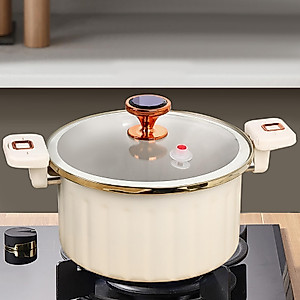 Enamel Pot 5L Non-stick Micro Pressure Cooker with Secure Lock Spill-proof Enamel Stock Pot with Lid Silicone Valve Pressure Pot for Cooking White