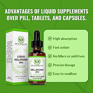 Liquid Melatonin for Kids and Adults 3mg - Natural Sleep Aid Drops, Berry Vanilla Flavor, Made in USA. Tincture Helps Fall Asleep Faster, Stay Asleep Longer. Children Friendly. Non-GMO. No Fillers.