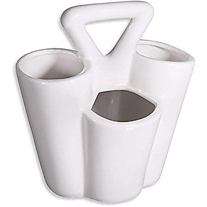 Farmhouse Decor 4 Section Ceramic Silverware Holder - Flatware and Cutlery Caddy - Kitchen Table Organizer (White)