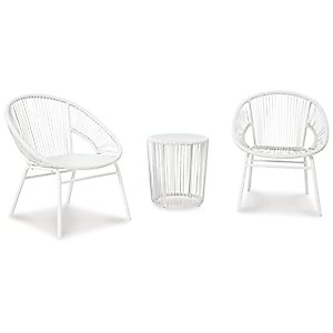 Signature Design by Ashley Mandarin Cape Casual All-weather Resin Wicker Outdoor Chairs with Table Set, Set of 3, White