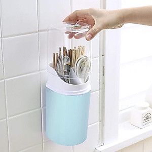 Kitchen Utensil Holder with Cover, 4 Compartment Wall-Mounted Countertop Plastic Silverware Holder Utensil Drying Rack for Cutlery, Chopstick, Spoons, Forks, Knives(Blue)