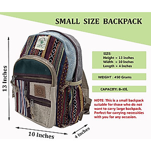 KayJayStyles Small Lightweight Daypack Backpack Handmade Himalayan Hemp Travel, Hiking, Purse for Men, Women (DayPack5)