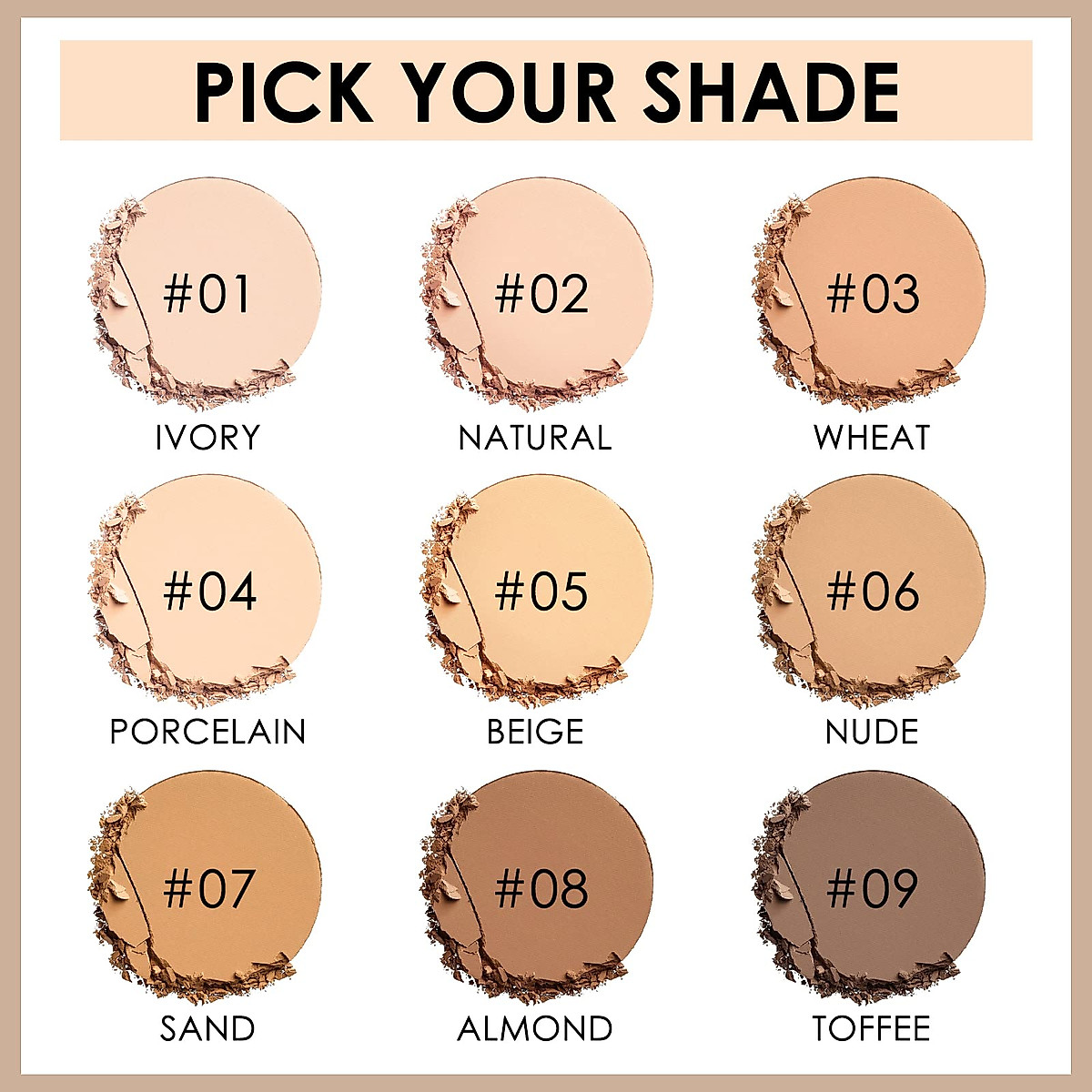 FOCALLURE Flawless Pressed Powder, Control Shine & Smooth Complexion, Pressed Setting Powder Foundation Makeup, Portable Face Powder Compact, Long-Lasting Matte Finish, Porcelain