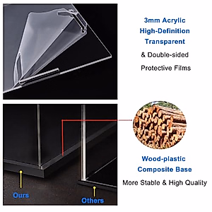 Thickened Clear Acrylic Display Case for Lego 42154 10295 42176 42170 75376 10317 Collectibles, Transparent Box Dustproof Protection with Wood-Plastic Base & String Light, Black Inside 15.7x7.9x7.9in