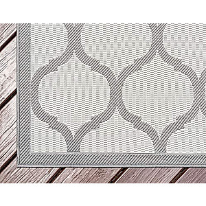 Unique Loom Outdoor Trellis Collection Area Rug - Moroccan (6' 1" x 9' Rectangle, Gray/ Silver)