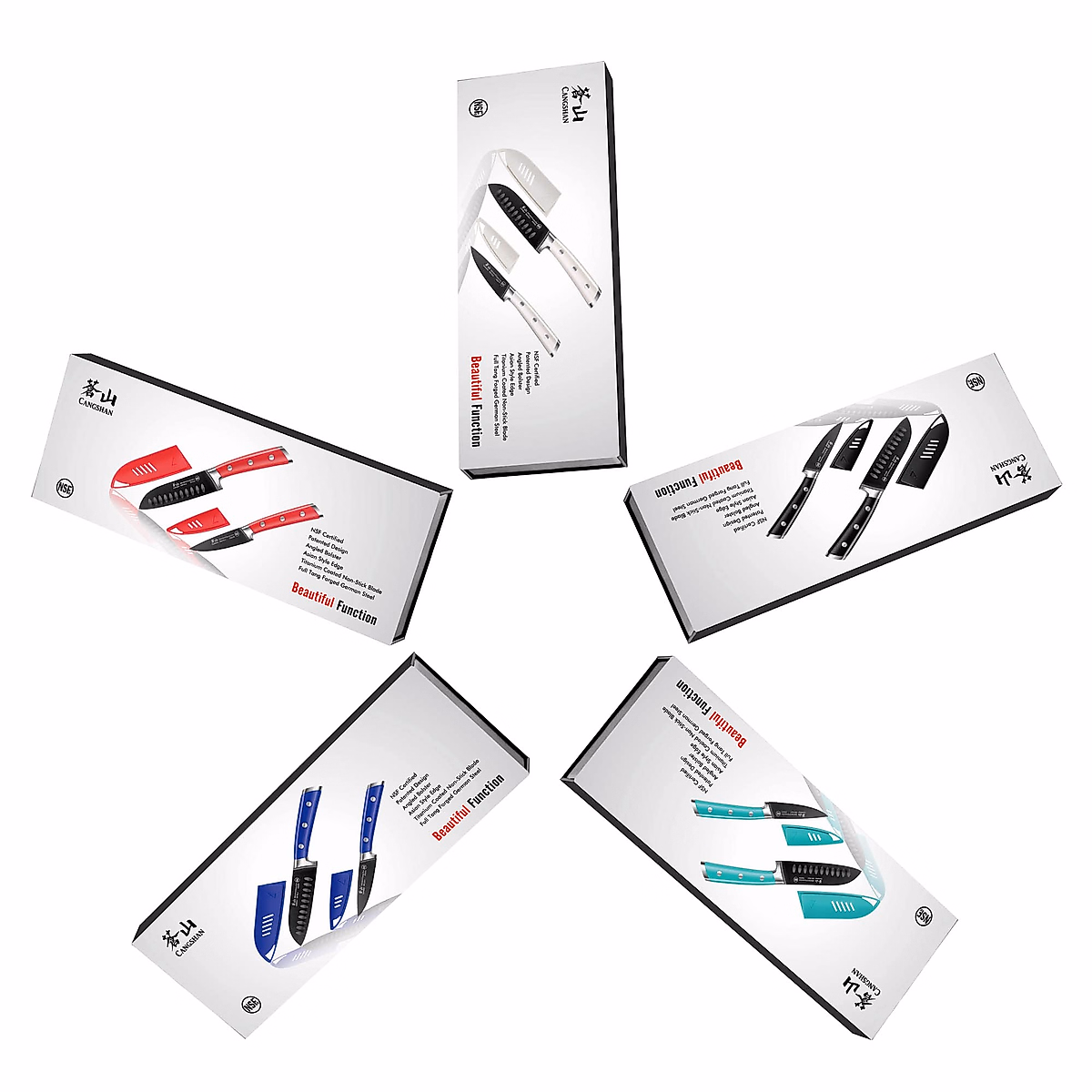 Cangshan S+ Series 1022094 German Steel Forged 2-Piece Titanium Coated Santoku Starter Knife Set with Sheaths, Noir Black