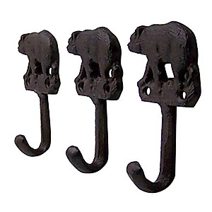 Metal Black Bear Wall Hooks Rustic Home Decor for Hanging Towels, Coats, Hats, Set of 3, 4 Inch