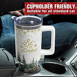 owbgsdh 40 oz Christmas Tumblers with Handle and Straw, Christmas Deer Tree 40oz Stainless Steel Vacuum Insulated Travel Coffee Mug Cup Water Bottle, Christmas Decor Stuff Accessories Gifts for Women