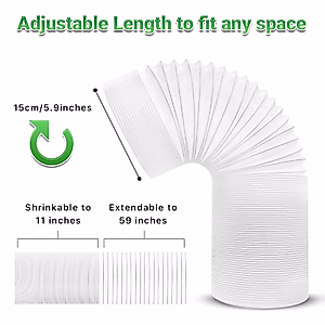 Air Conditioner Hose, lasama Universal Exhaust Hose, 5.9" Diameter Portable AC Exhaust Vent with Length 59", Clockwise Thread