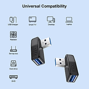 Oxsubor USB 3.0 Adapter 90 Degree Male to Female Coupler Connector Plug Left Angle and Right Angle
