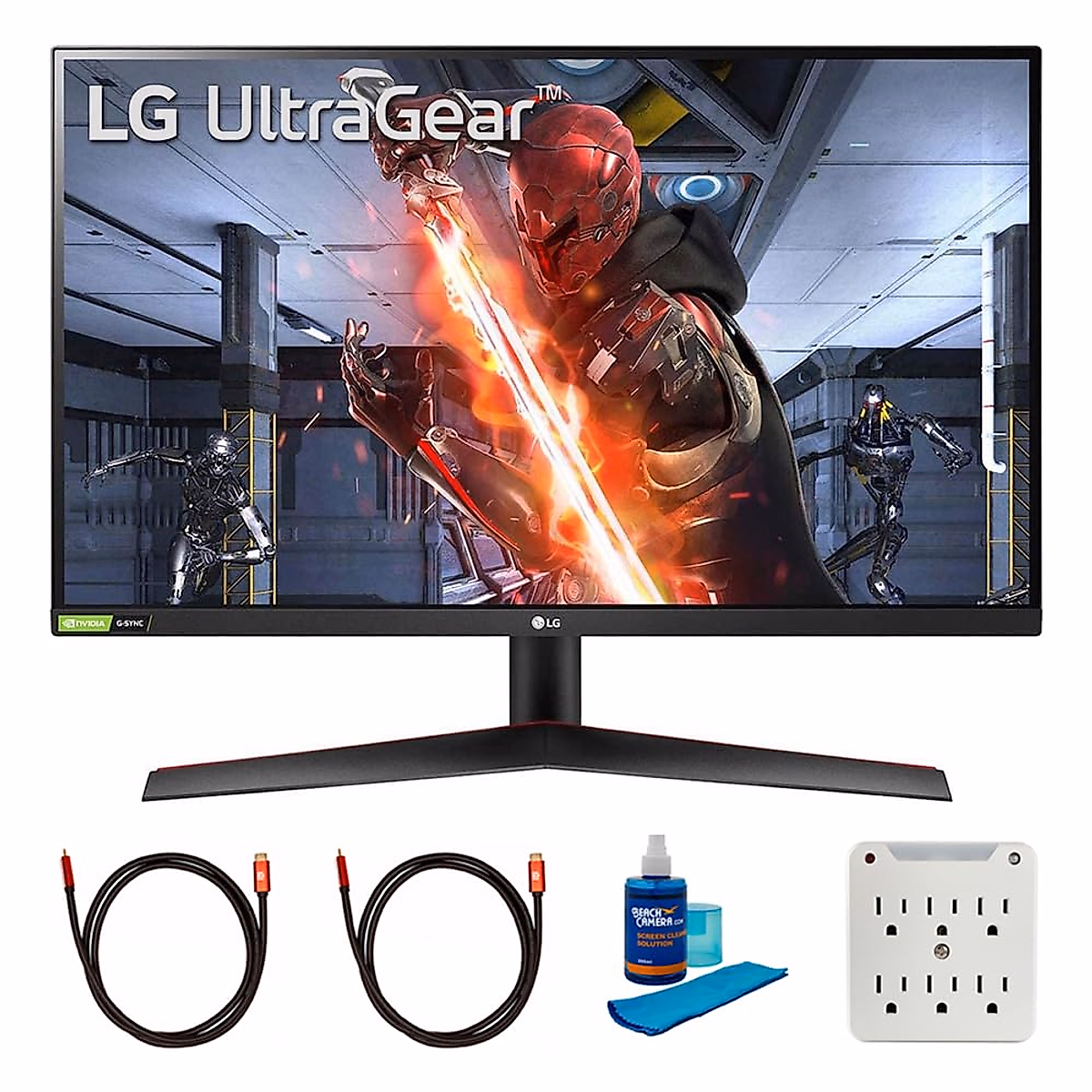 LG 27GN800-B 27 inch Ultragear QHD IPS 144Hz 16:9 G-SYNC HDR Monitor Bundle with 2X 6FT Universal 4K HDMI 2.0 Cable, Universal Screen Cleaner and 6-Outlet Surge Adapter