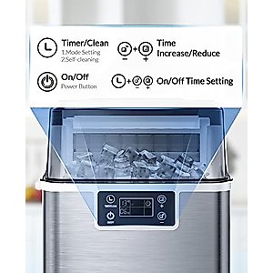 Silonn Countertop Ice Cube Ice Makers, 45lbs Per Day, Auto Self-Cleaning, 24 Pcs Ice Cubes in 13 Min, 2 Ways to Add Water, Compact Ice Machine for Home Office Bar Party,SLIM01B-1