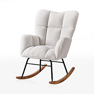 Virabit Small Rocking Chair Nursery, Upholstered Glider Rocking Armchair for Baby Nursery, Comfy Accent Chair for Nursery, Living Room, Bedroom (Beige)