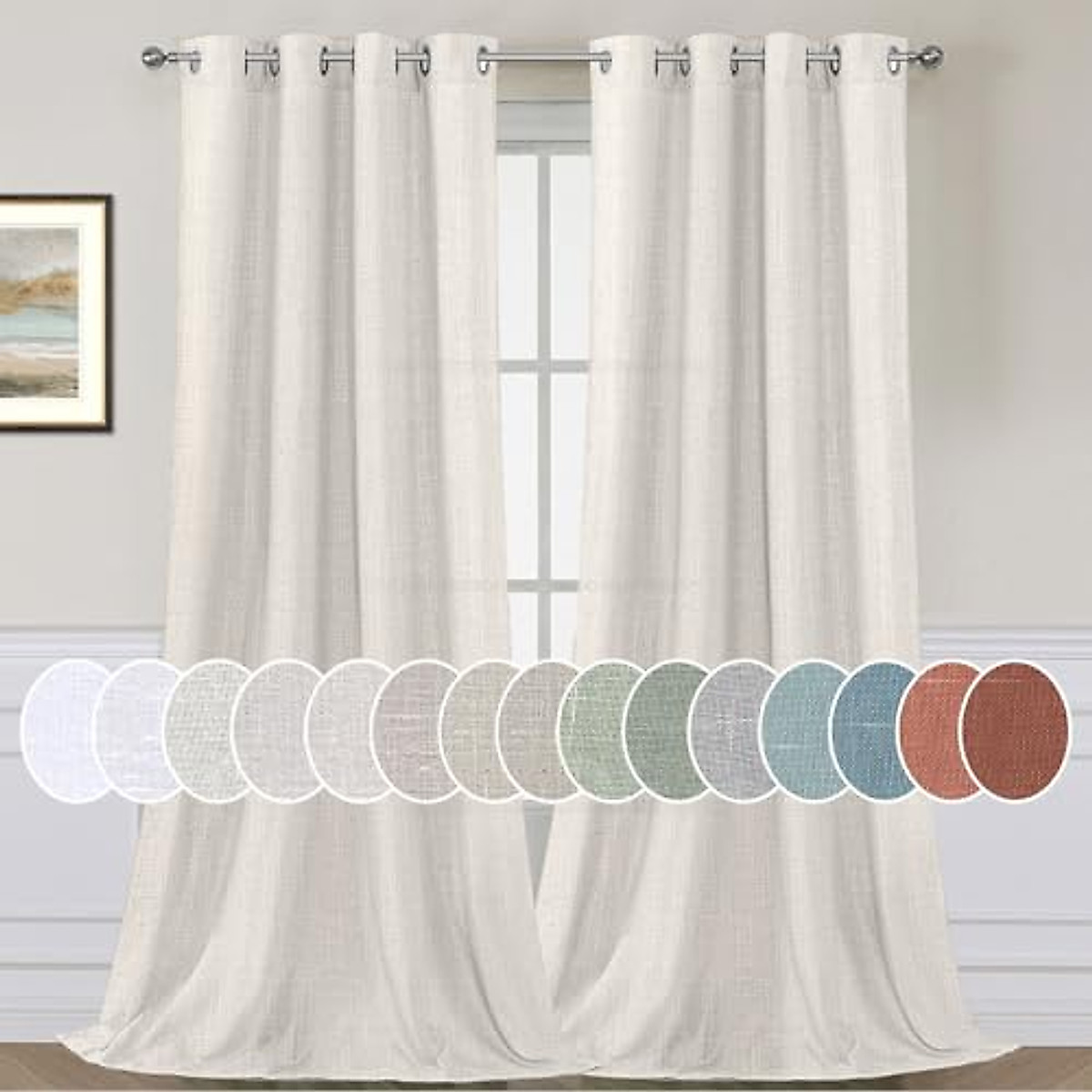 H.VERSAILTEX 2 Pack Ultra Luxurious High Woven Linen Elegant Curtains Grommet Semi Sheer Curtain Panels Light Filtering Privacy Panels Drapes, Nickel Grommet, Extra Long 52x108-Inch, Heathered Natural
