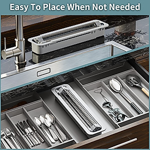 SINOART Sink Kitchen Roll Up Dish Drying Rack Roll Up Sink Drying Rack Portable Dish Rack Dishwasher SUS304 Stainless Steel Dish Drying Rack (Extended 13" x 23", Closed 13" x 13" - Expandable)